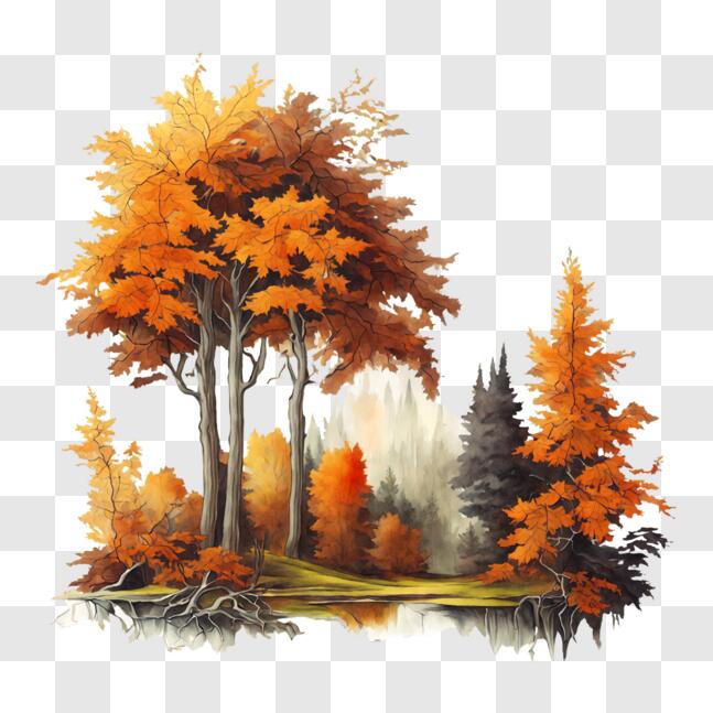 Download Colorful Autumn Trees in Forest Painting PNGs Online ...
