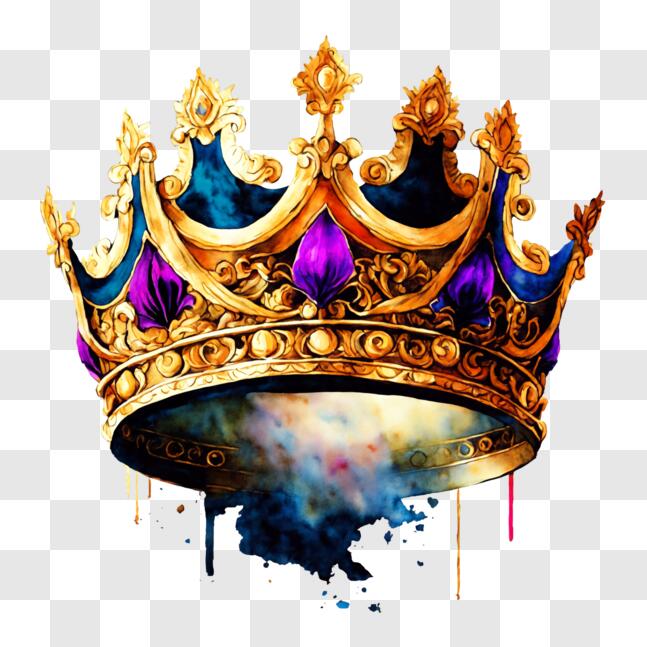 Download Floating Purple and Gold Crown with Colorful Paint Splashes ...