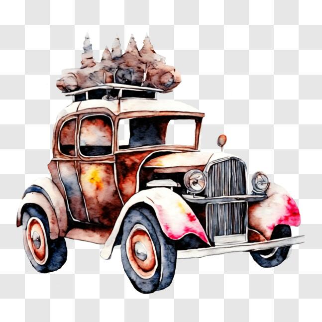 Download Vintage Car with Tree on Roof - Travel and Holiday Theme PNGs ...