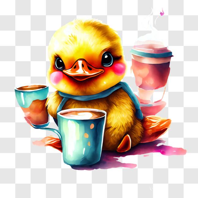 Download Yellow Duck with Cups of Coffee and Ice Cream PNGs Online ...
