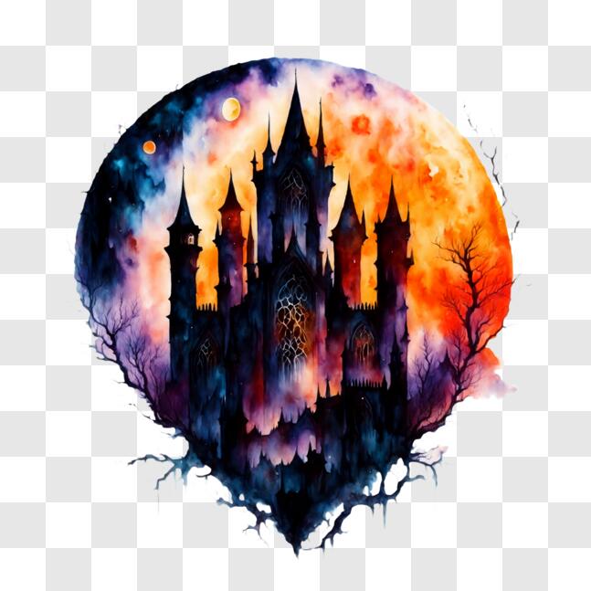Download Watercolor Painting of Heart-shaped Castle with Trees and ...