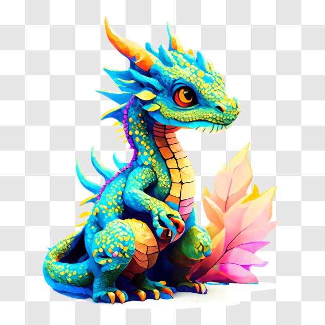 Download Colorful Dragon Sitting on Leaves PNGs Online - Creative Fabrica