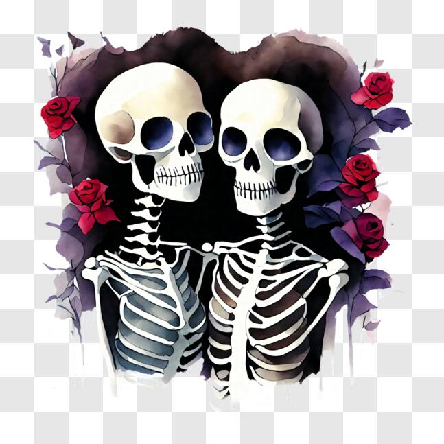 Download Romantic Skeletons Hugging with Red Roses PNGs Online ...