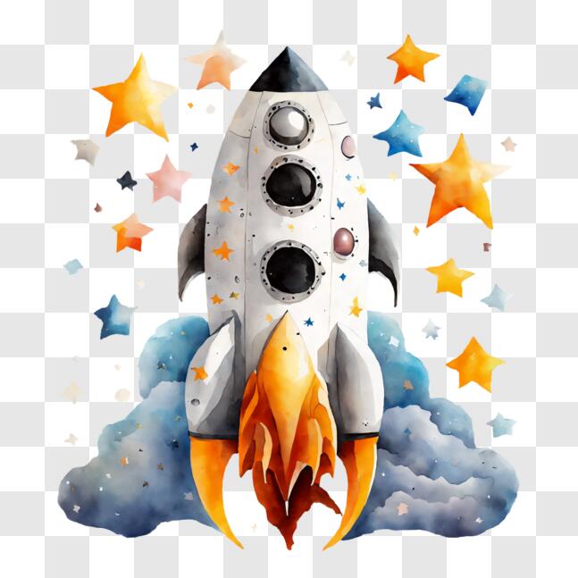 Download Colorful Rocket Ship in the Sky with Stars PNGs Online ...