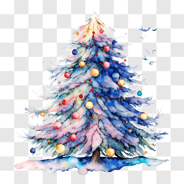 Download Colorful Watercolor Christmas Tree with Ornaments PNGs Online ...