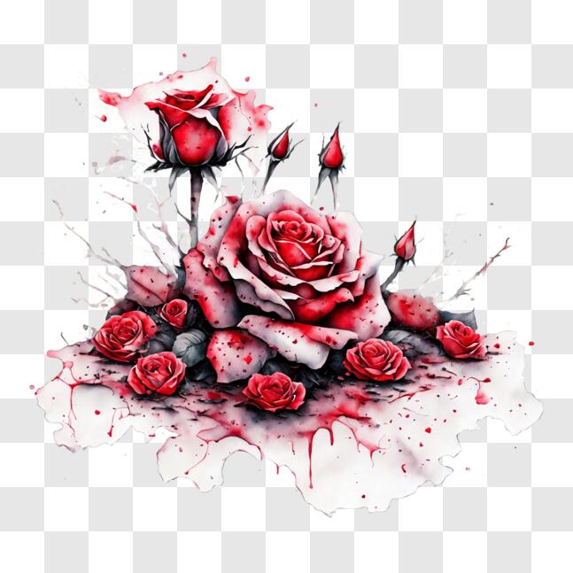Download Red Roses Painting on Black Background with White and Black ...