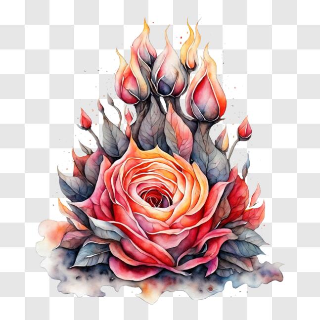 Download Pink Rose with Flames PNGs Online - Creative Fabrica