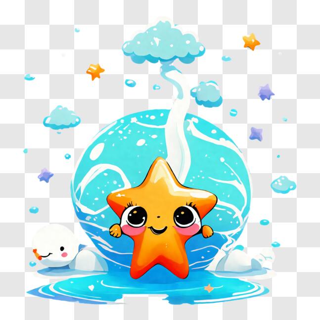 Download Cartoon Star Floating in Water with Snowflakes and Clouds PNGs ...