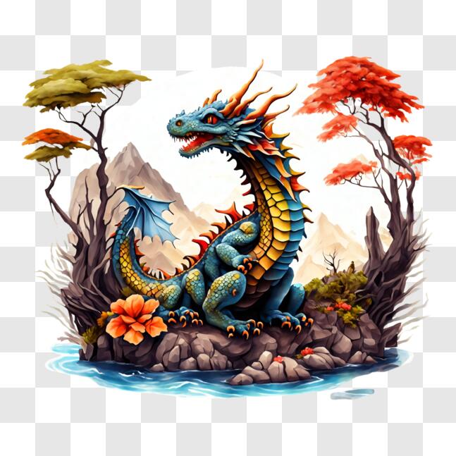 Download Colorful Dragon Sitting on an Island PNGs Online - Creative ...