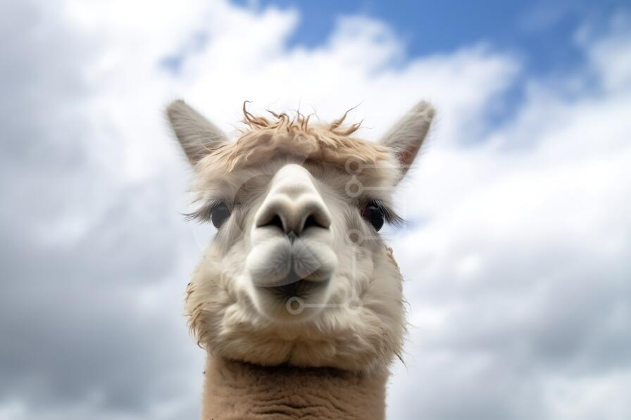 Close-up of Alpaca's Face in Natural Setting stock photo | Creative Fabrica