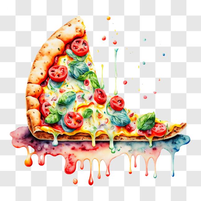 Download Colorful Drip Pizza Slice with Tomato, Pepperoni, and Onion ...