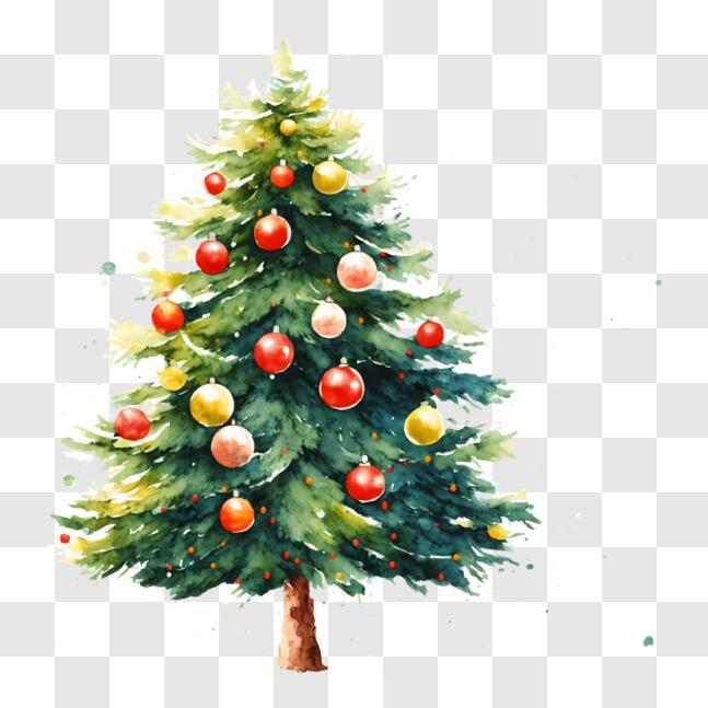 Download Festive Watercolor Christmas Tree with Colorful Ornaments PNGs ...