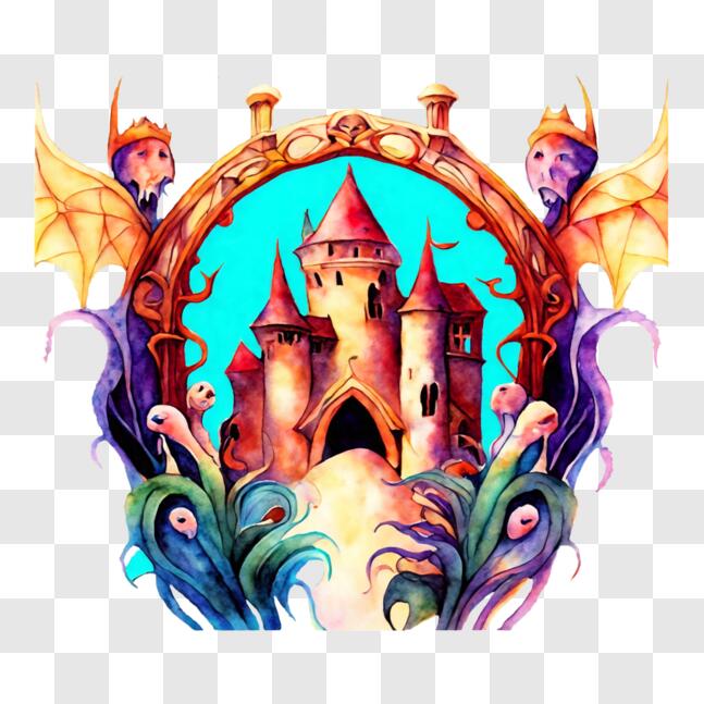 Download Castle with Dragons and Octopus in a Fantasy Setting PNGs ...