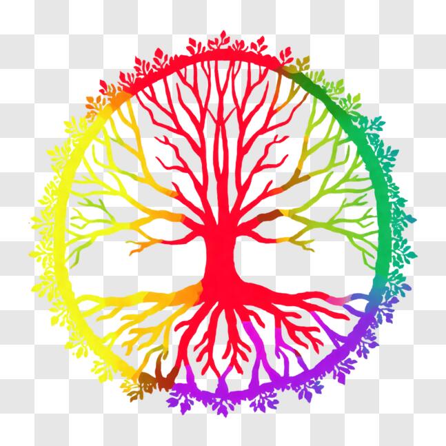 Download Colorful Tree of Life with Rainbow Roots and Leaves PNGs ...