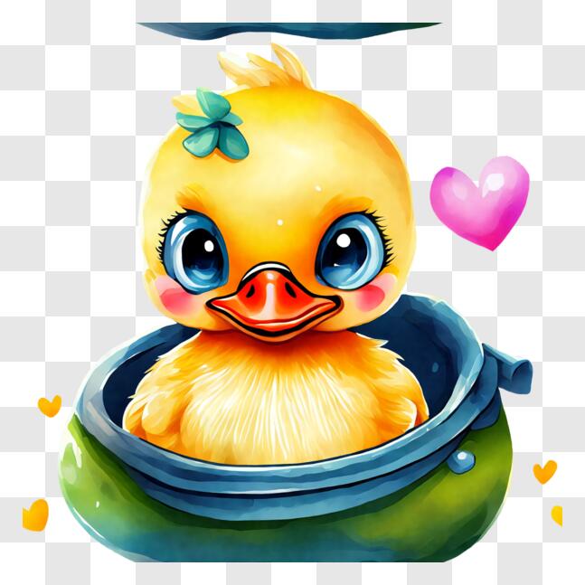 Download Cute Yellow Duck in a Bucket with Hearts PNGs Online ...