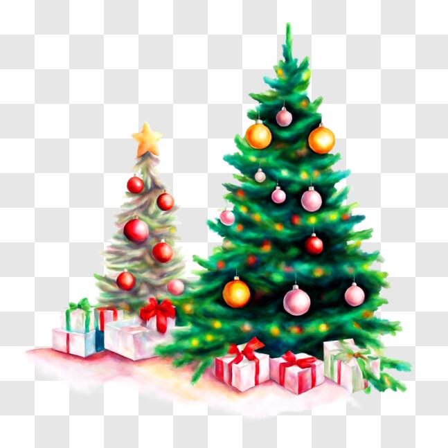 Download Watercolor Christmas Trees with Gifts and Decorations PNGs ...