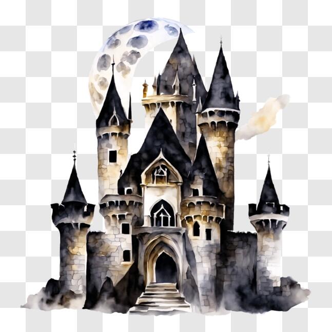 Download Watercolor Castle with Moon in the Background PNGs Online ...