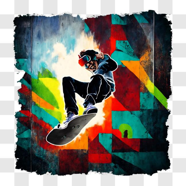 Download Skateboarding Stunts in Colorful Geometric Background PNGs ...