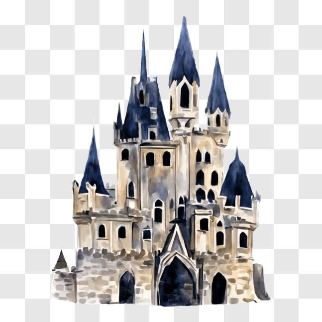 Download Black and White Watercolor Illustration of an Old Castle PNGs ...