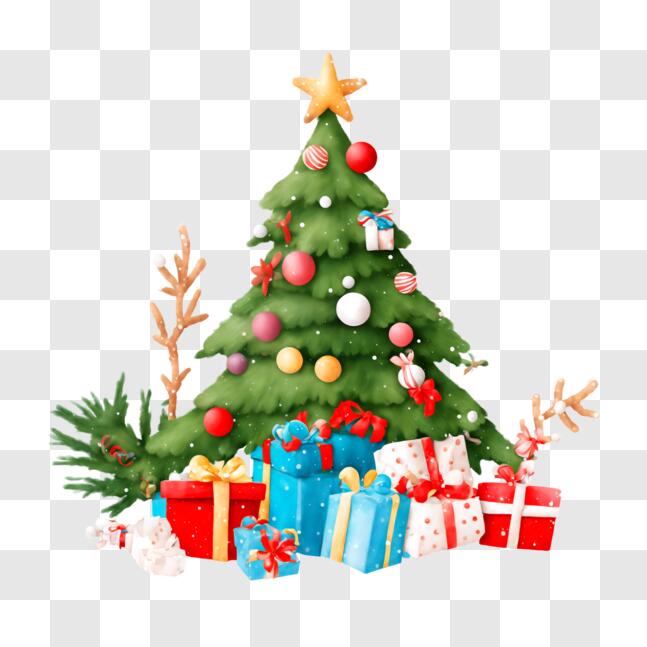 Download Christmas Tree with Presents PNGs Online - Creative Fabrica