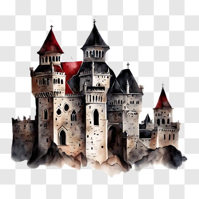 Download Watercolor Painting of Medieval Castle PNGs Online - Creative ...