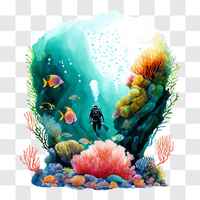 Download Scuba Diver under the Sea with Coral Reefs and Colorful Fishes ...