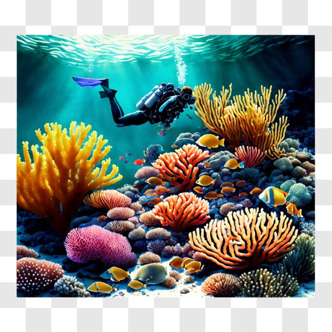 Download Scuba Diver exploring colorful corals and marine life PNGs ...