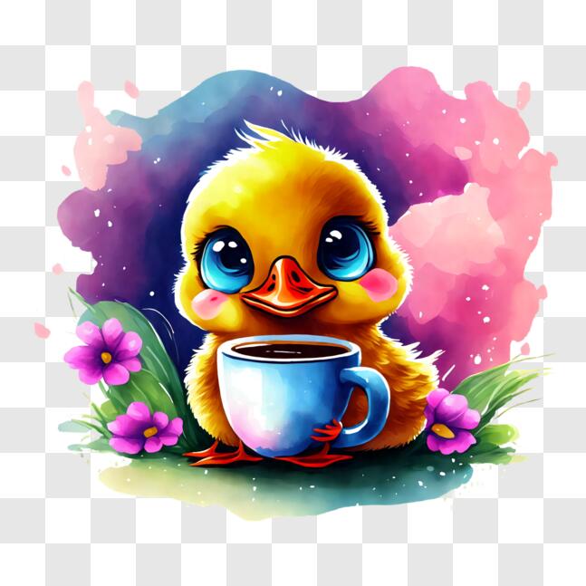 Descarga Lindo Pato Amarillo con Flores y Café PNGs En Línea - Creative ...