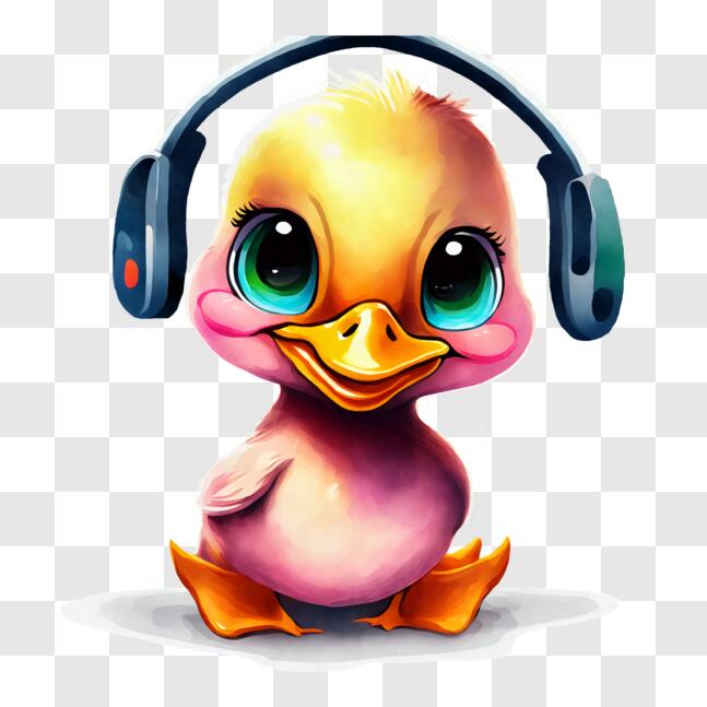Download Cartoon Duck Listening to Music with Headphones PNGs Online ...