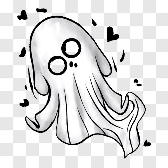 Download White Ghost Floating with Hearts on Black Background PNGs ...