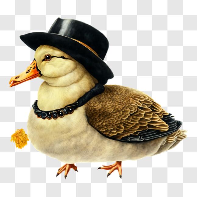 Download Duck in Costume - Elegant Black Hat and Beaded Necklace PNGs ...