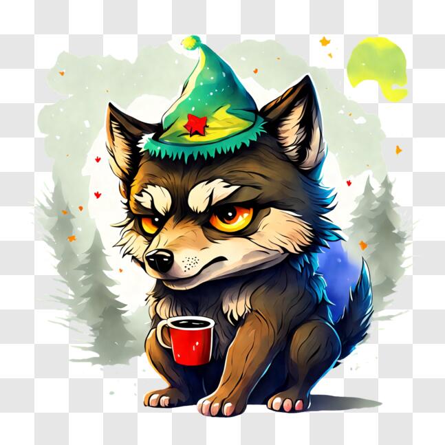Descarga Lobo de Dibujos Animados en el Bosque con Sombrero de Elfo y ...