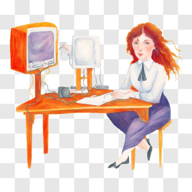 Download Woman at Desk with Two Computer Monitors PNGs Online ...