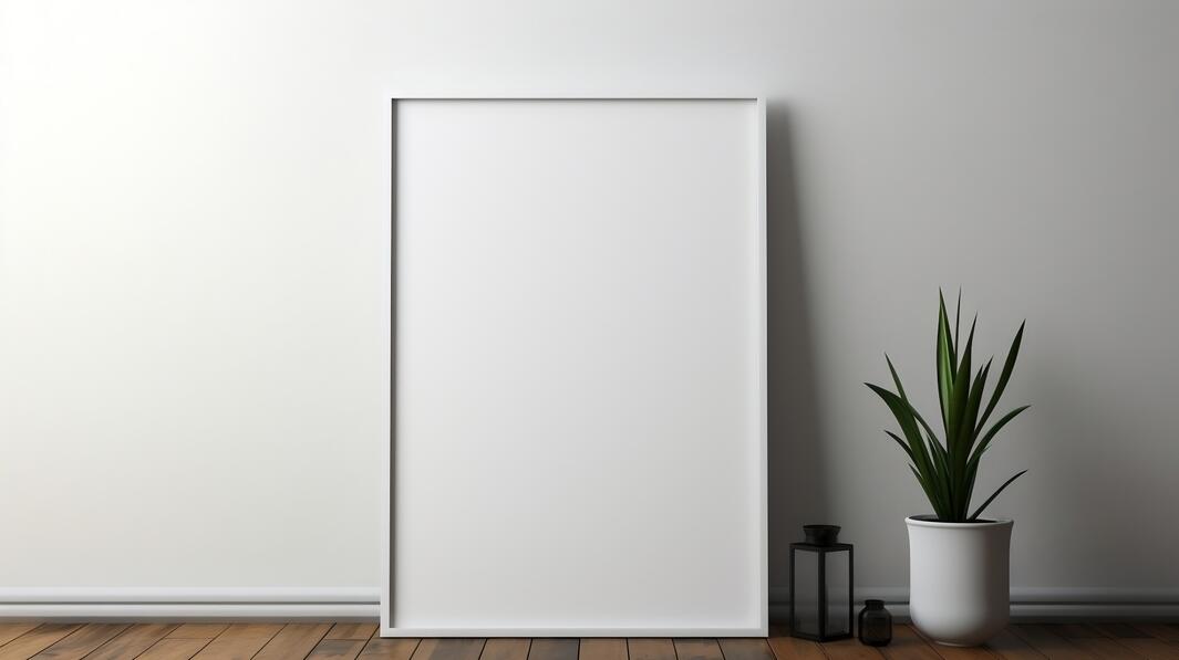 Download White Frame on Wooden Floor with Potted Plants Mockups Online ...