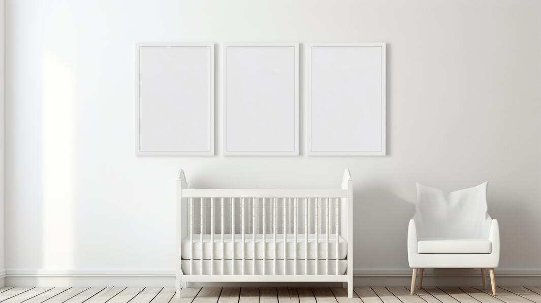 Download White Nursery Room with Empty Frames and Baby Crib Mockups ...