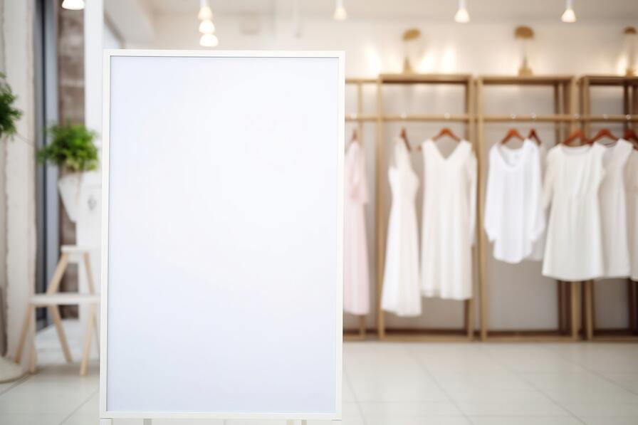 Download Blank White Board in Empty Clothing Store Mockups Online ...