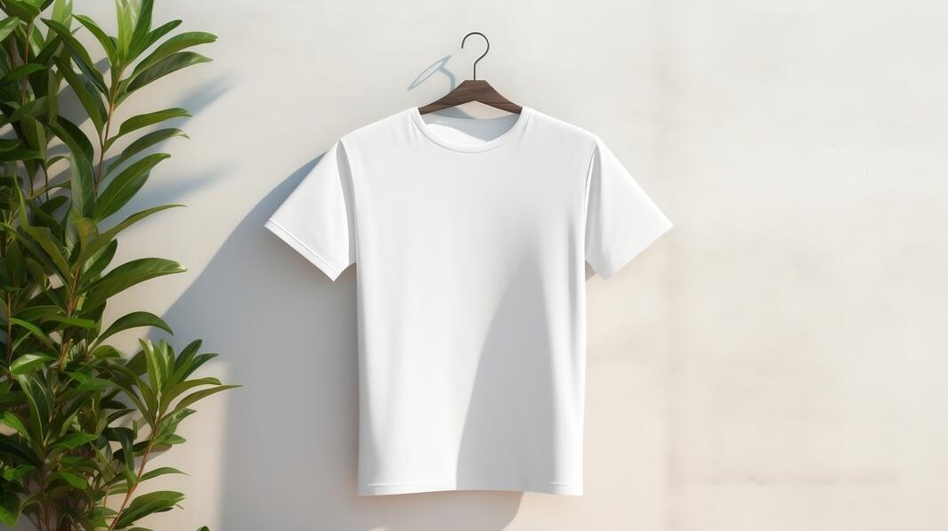 Download Empty White T-Shirt Hanging on Wooden Hanger Against Wall ...