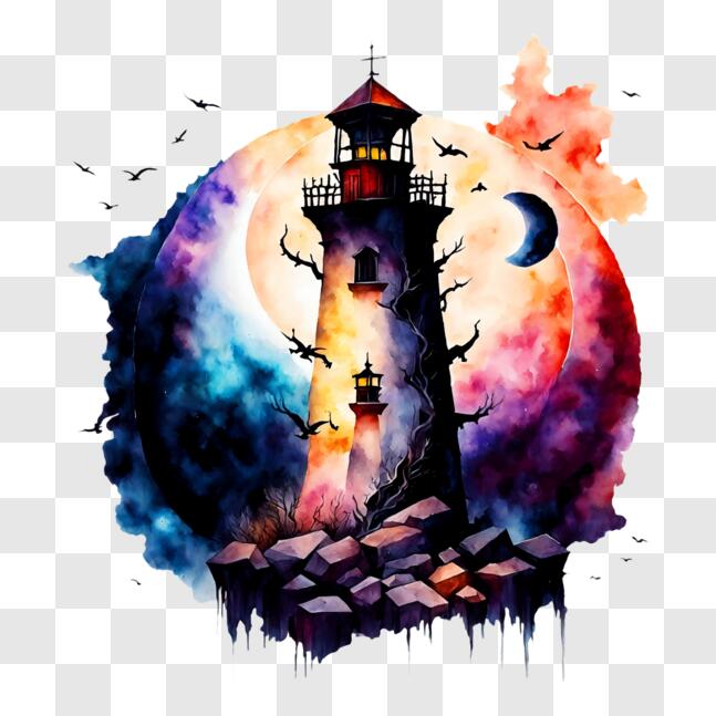 Download Lighthouse in the Middle of the Ocean with Bats PNGs Online ...