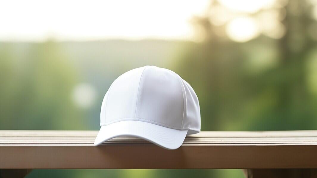 Download White Baseball Cap on Wooden Bench with Trees in Background ...