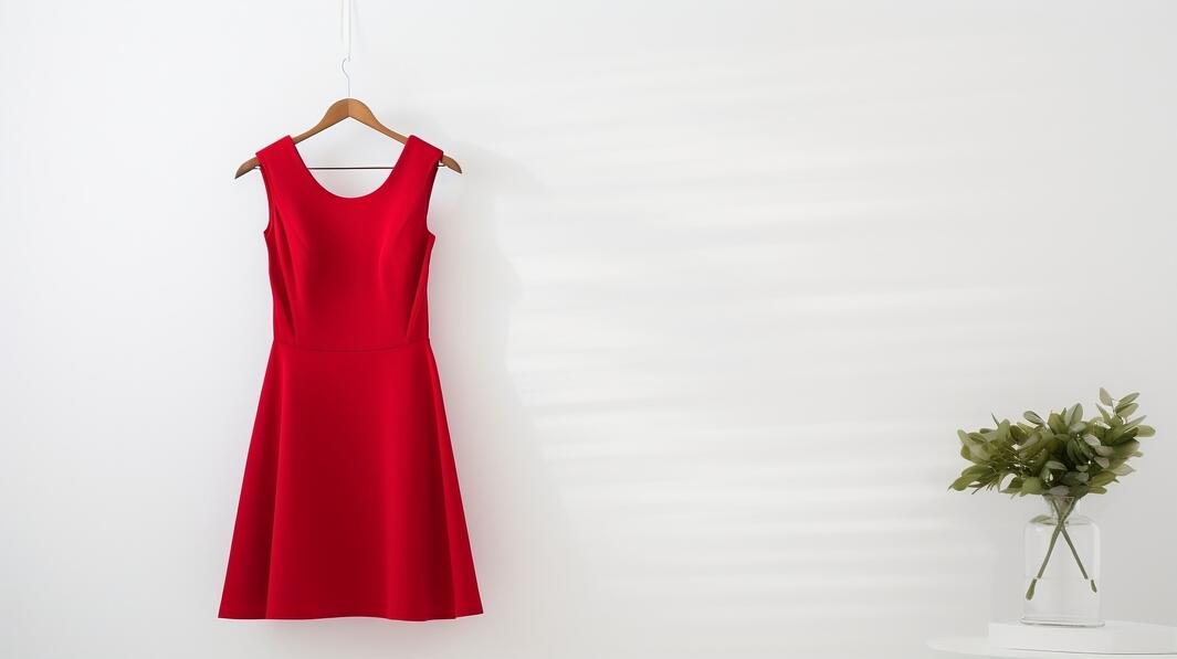 Download Red Dress Hanging on a Hanger in Front of a White Wall Mockups ...