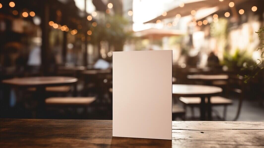 Download Empty Menu Card on Wooden Table in Outdoor Restaurant Mockups ...