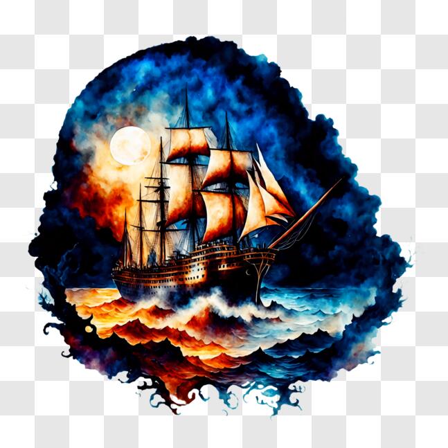 Download Painting of an Old Sailing Ship in the Ocean PNGs Online ...