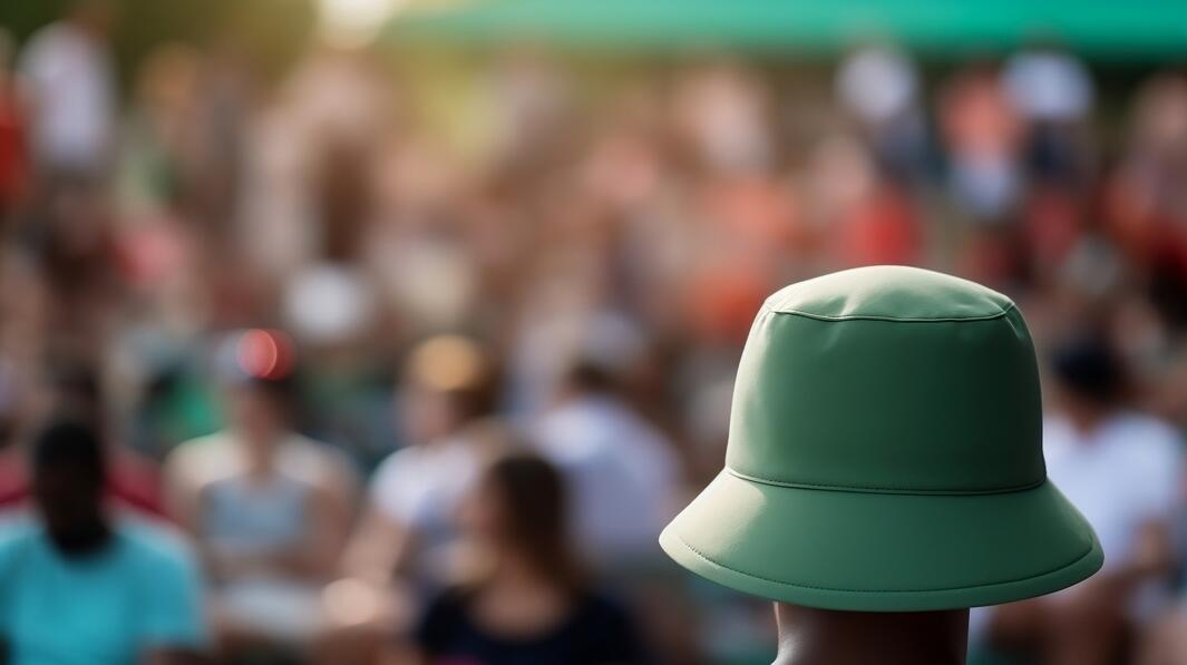 Download Man in Oversize Green Bucket Hat Standing in Front of Crowd ...