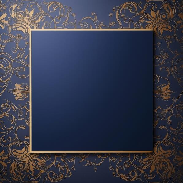 Download Empty Square Frame on Blue Background with Gold Ornate Floral ...