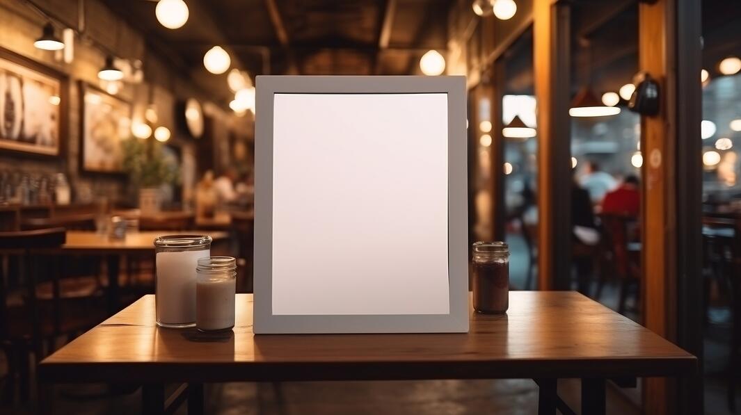 Download Empty Poster Board on Wooden Table with Bottles and Glasses ...