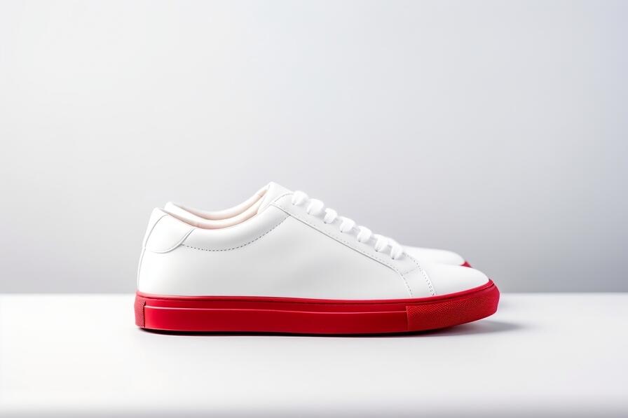 Download White Sneakers with Red Soles on Off-White Background Mockups ...