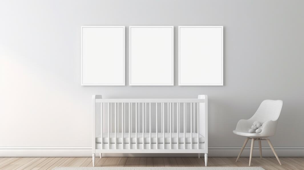 Download Neutral Nursery with White Crib and Blank Frames on Wall ...