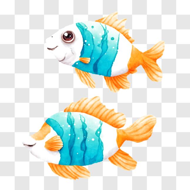Descarga Dos Peces de Acuarela con Rayas Azules y Naranjas sobre Fondo ...
