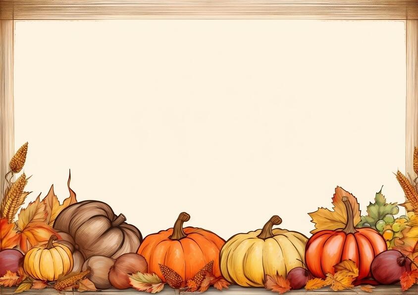 Download Fall Decorative Wooden Frame with Pumpkins and Leaves ...