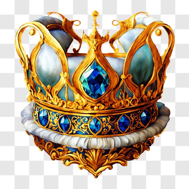 Download Golden Crown with Blue Gemstones PNGs Online - Creative Fabrica